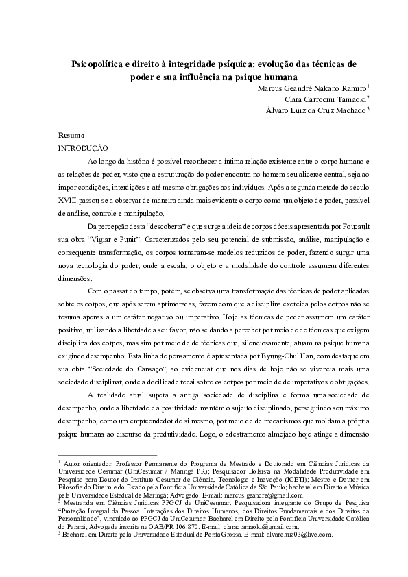 (PDF) Psicopolítica e direito à integridade psíquica: evolução das ...