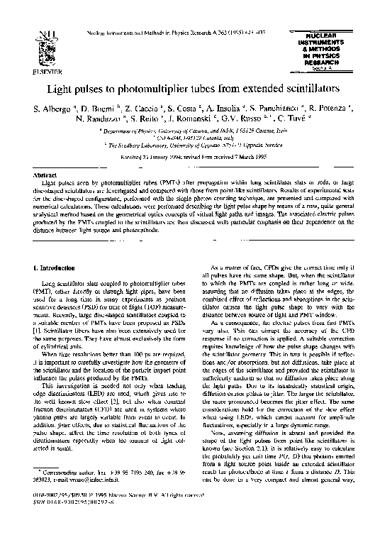 (PDF) Light pulses to photomultiplier tubes from extended scintillators ...