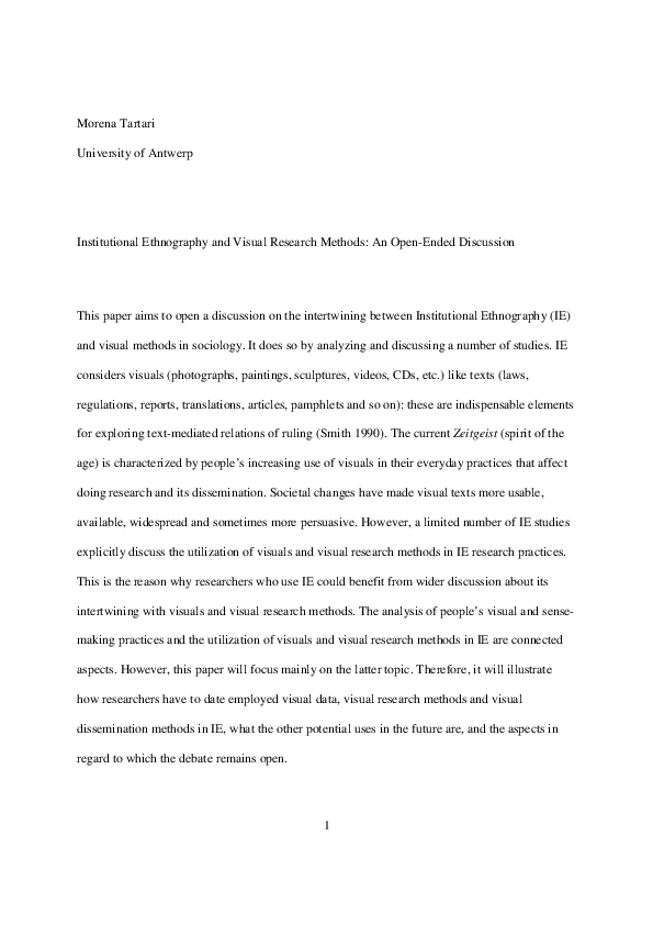 (PDF) Institutional Ethnography and Visual Research Methods: An Open ...