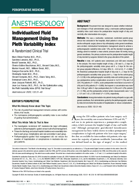 (PDF) Individualized Fluid Management Using the Pleth Variability Index