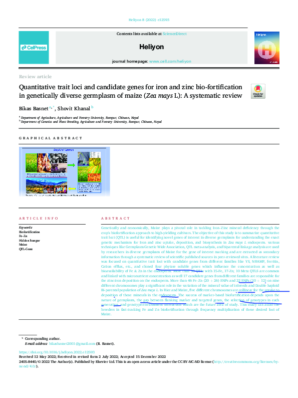 Pdf Quantitative Trait Loci And Candidate Genes For Iron And Zinc Bio