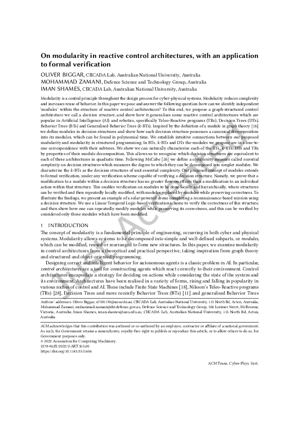 Pdf On Modularity In Reactive Control Architectures With An Application To Formal Verification