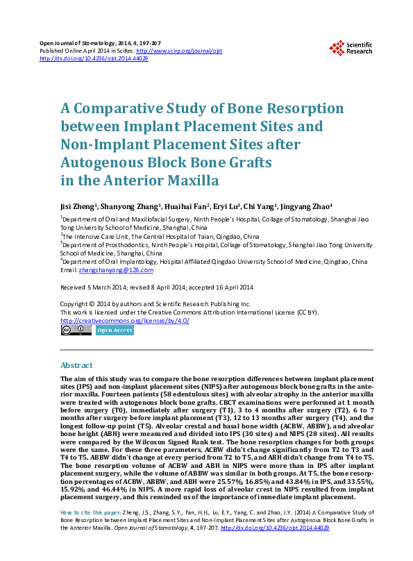 (PDF) A Comparative Study of Bone Resorption between Implant Placement ...