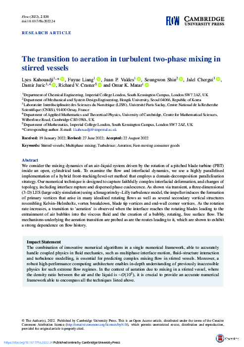 (PDF) The transition to aeration in turbulent two-phase mixing in stirred vessels