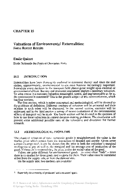 (PDF) Valuations of Environmental Externalities: Some Recent Results