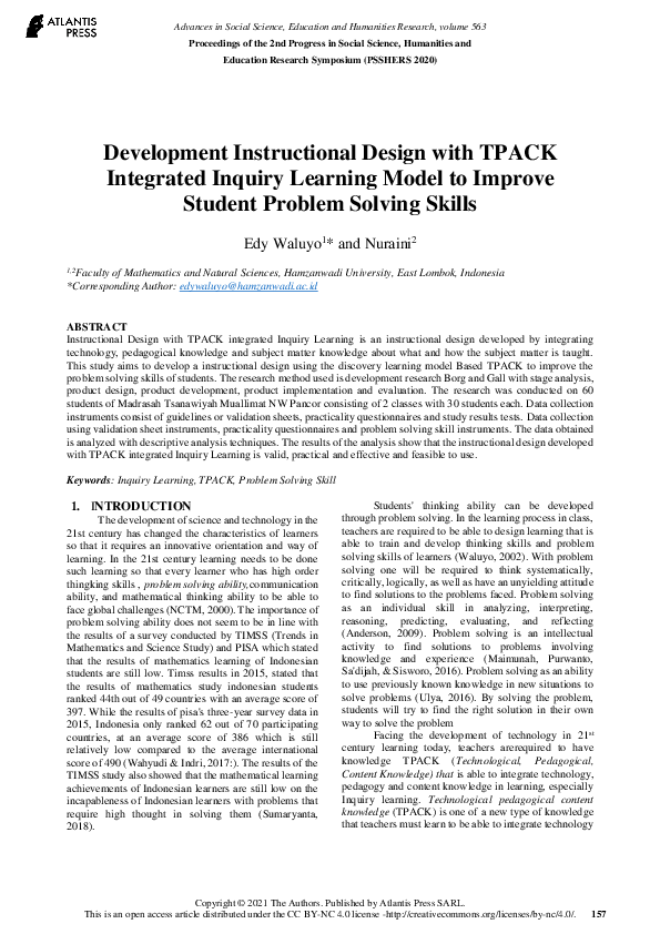 (PDF) Development Instructional Design with TPACK Integrated Inquiry Learning Model to Improve ...