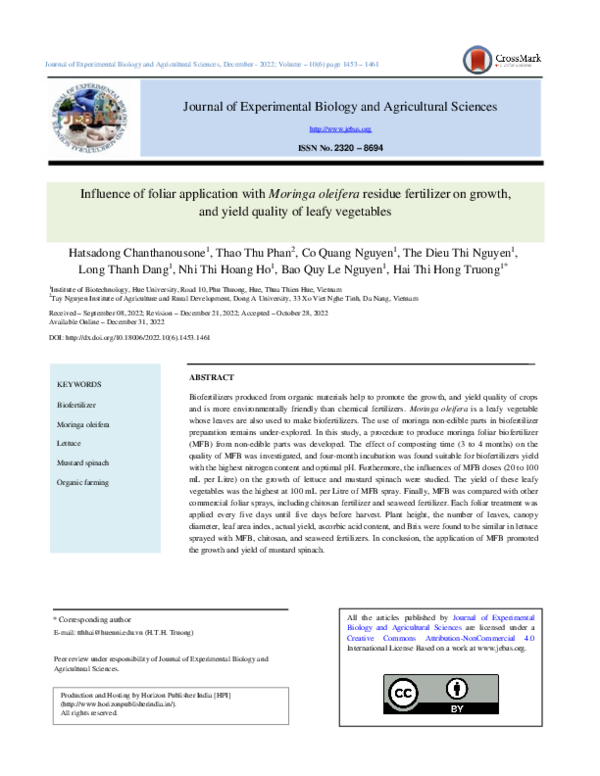 Pdf Influence Of Foliar Application With Moringa Oleifera Residue