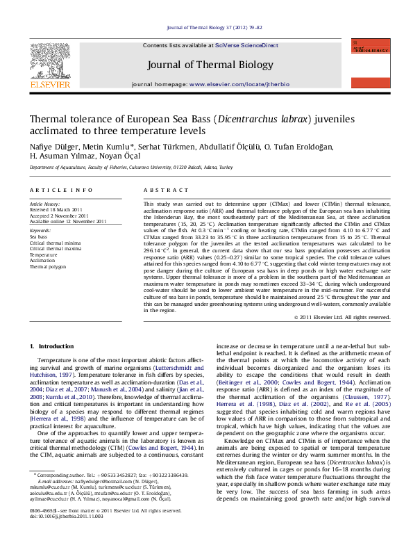 (PDF) Thermal tolerance of European Sea Bass (Dicentrarchus labrax ...