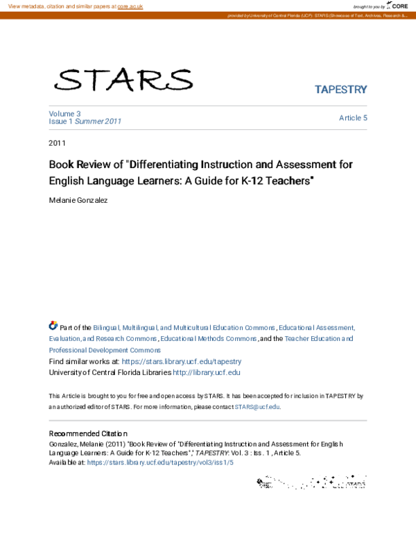 (PDF) Book Review of "Differentiating Instruction and Assessment for English Language Learners ...