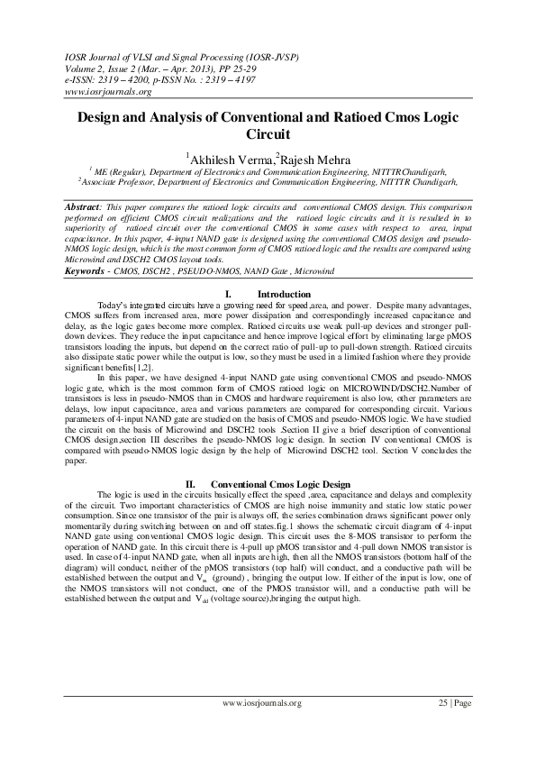 (PDF) Design and Analysis of Conventional and Ratioed Cmos Logic Circuit