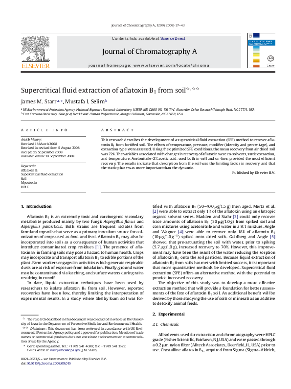 (PDF) Supercritical fluid extraction of aflatoxin B1 from soil