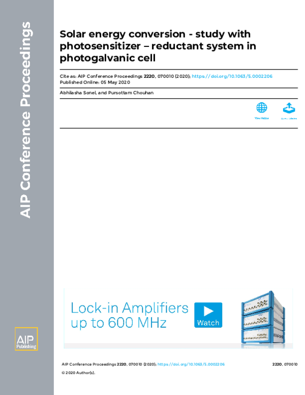 (PDF) Solar energy conversion - study with photosensitizer – reductant ...
