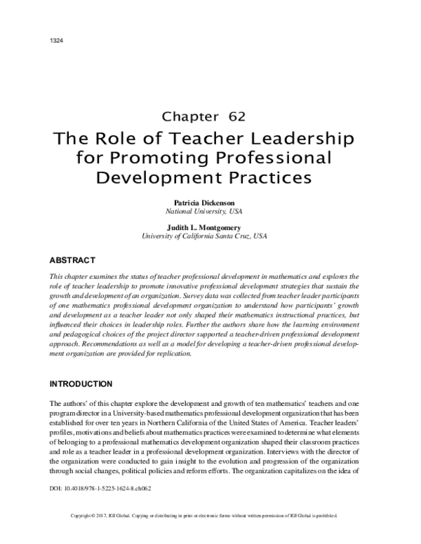 (PDF) The Role of Teacher Leadership for Promoting Professional Development Practices