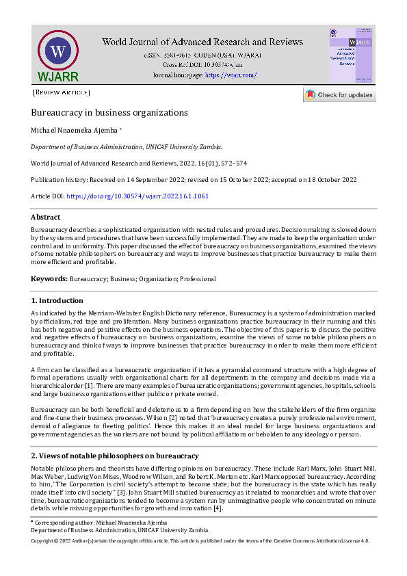 Pdf Bureaucracy In Business Organizations