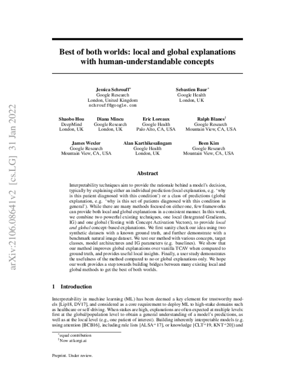 (PDF) Best of both worlds: local and global explanations with human-understandable concepts