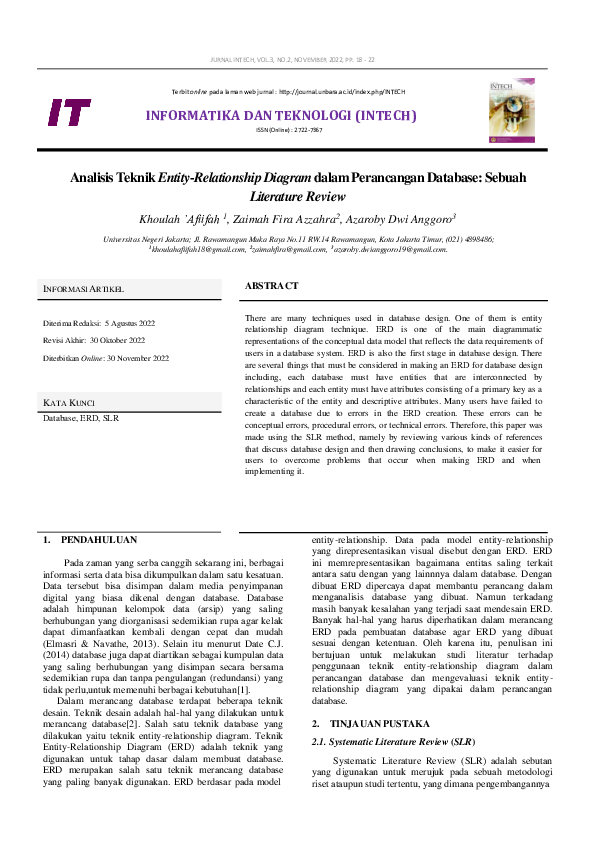 (PDF) Analisis Teknik Entity-Relationship Diagram dalam Perancangan Database Sebuah Literature ...