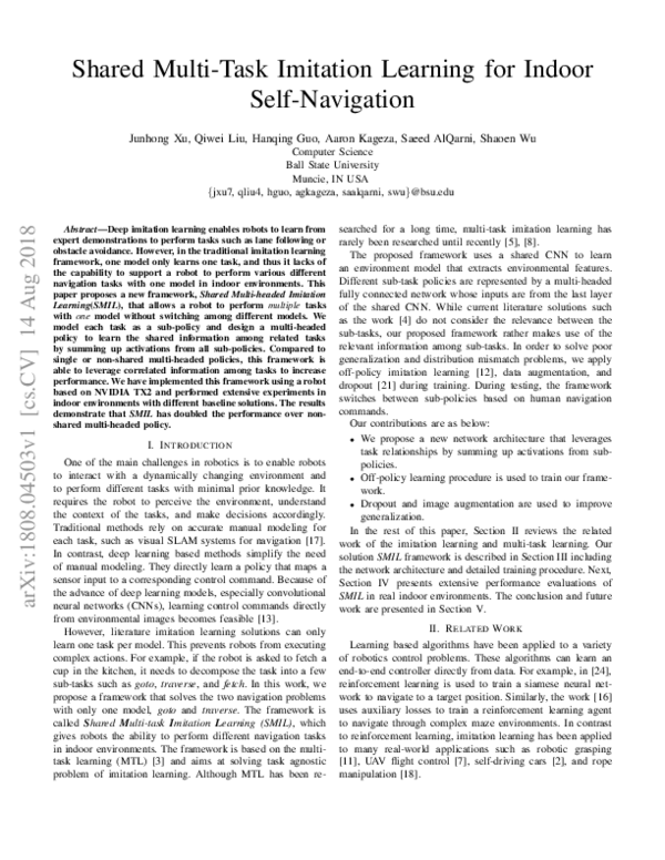 (PDF) Shared Multi-Task Imitation Learning for Indoor Self-Navigation