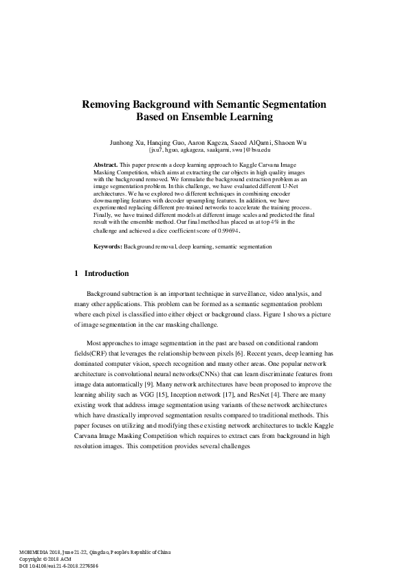 (PDF) Removing Background with Semantic Segmentation Based on Ensemble Learning