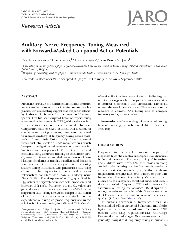 (PDF) Auditory Nerve Frequency Tuning Measured with Forward-Masked Compound Action Potentials