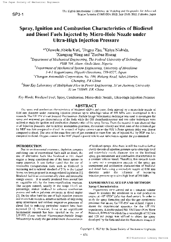 (PDF) SP3-1 Spray, Ignition and Combustion Characteristics of Biodiesel ...