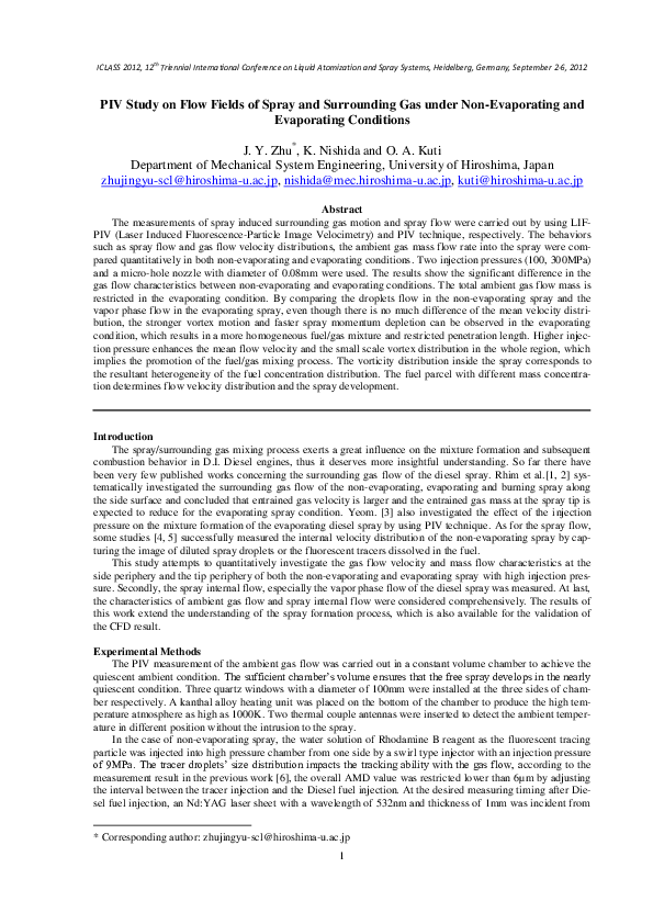 (PDF) PIV Study on Flow Fields of Spray and Surrounding Gas under Non ...