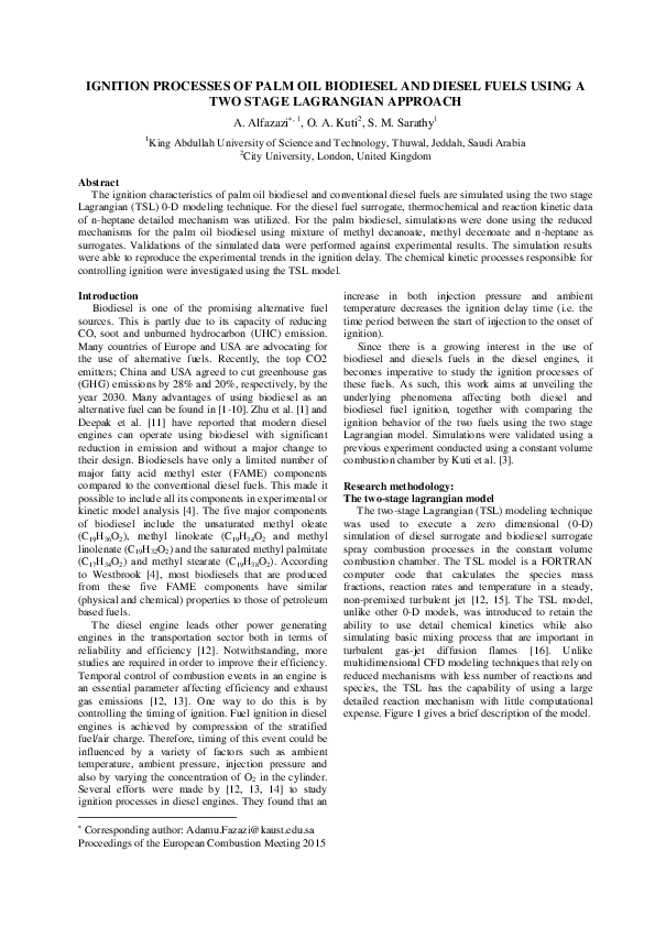 Pdf Modelling Ignition Processes Of Palm Oil Biodiesel And Diesel