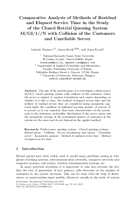 (PDF) Comparative Analysis of Methods of Residual and Elapsed Service Time in the Study of the ...