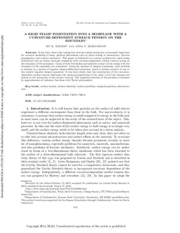 (PDF) A Rigid Stamp Indentation into a Semiplane with a Curvature ...