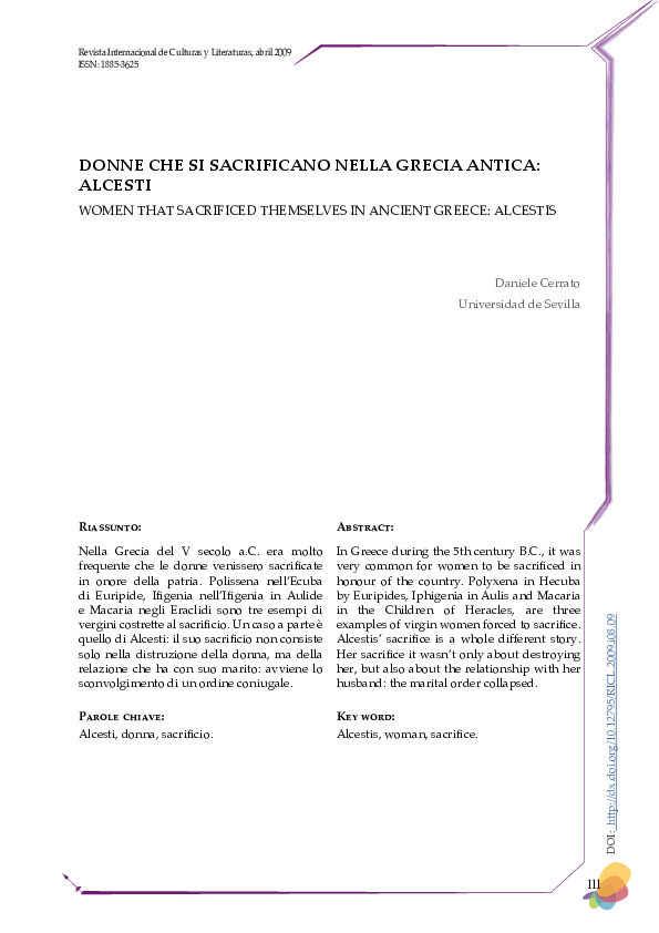 (PDF) Women that sacrificed themselves in ancient Greece: Alcestis