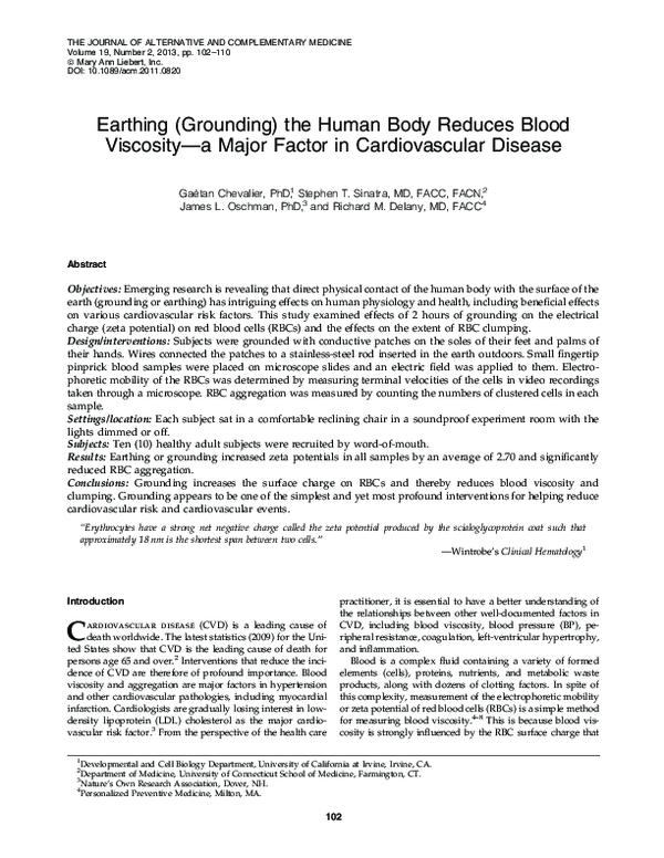 (PDF) Earthing (Grounding) the Human Body Reduces Blood Viscosity—a ...