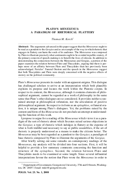 (PDF) Plato’s Menexenus: A Paradigm of Rhetorical Flattery | Thomas ...
