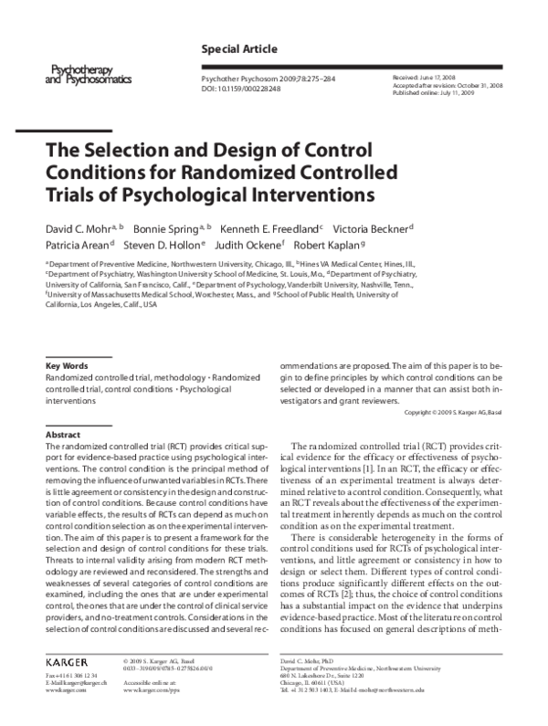 (PDF) The Selection and Design of Control Conditions for Randomized Controlled Trials of ...
