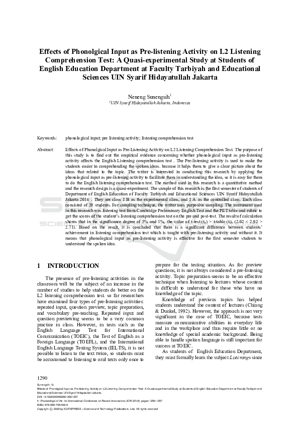 (PDF) Effects of Phonolgical Input as Pre-listening Activity on L2 ...