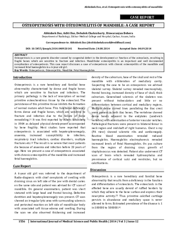 (PDF) Osteopetrosis with osteomyelitis of mandible: A case report