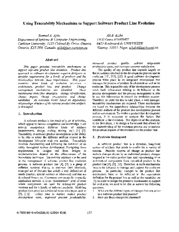 (PDF) Using traceability mechanisms to support software product line evolution
