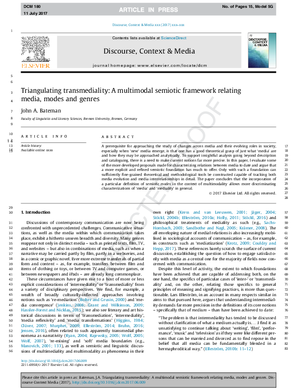 (PDF) Triangulating transmediality: A multimodal semiotic framework ...