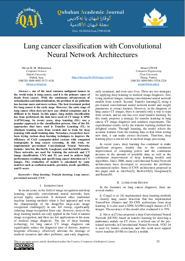 (PDF) Lung cancer classification with Convolutional Neural Network Architectures