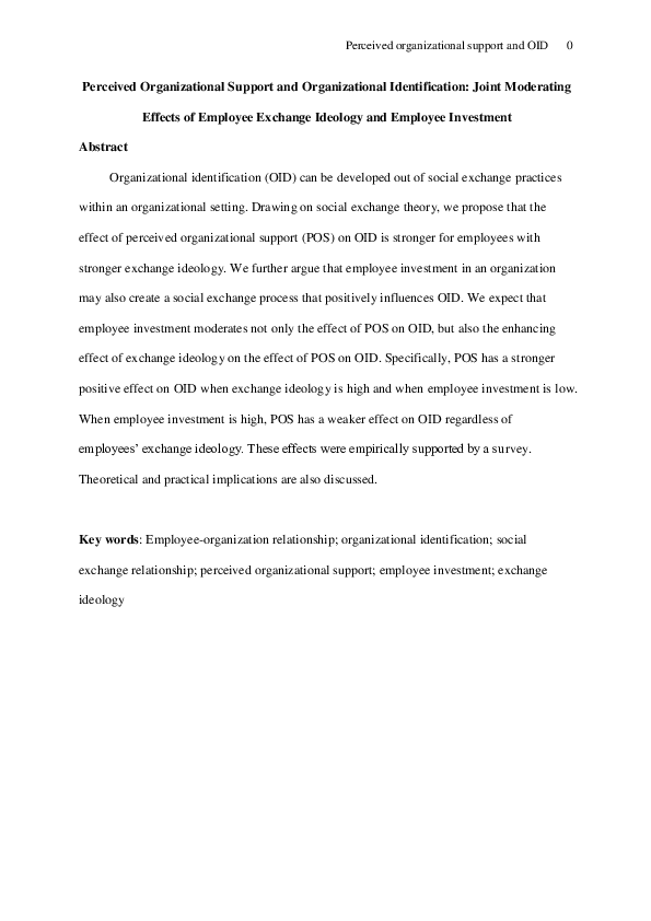 (PDF) Perceived organizational support and organizational identification: joint moderating ...