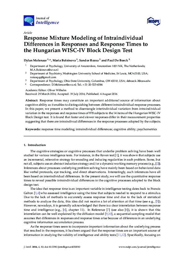 (PDF) Response Mixture Modeling of Intraindividual Differences in ...