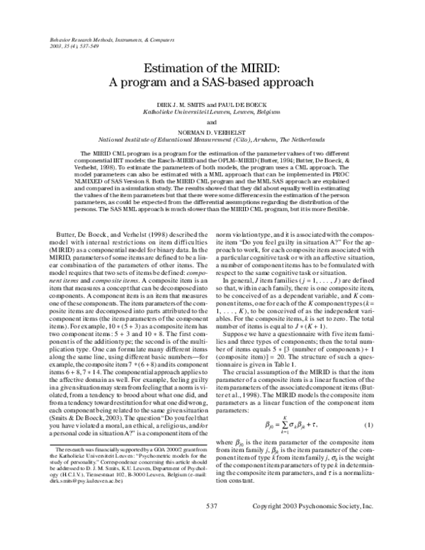 (PDF) Estimation of the MIRID: A program and a SAS-based approach ...