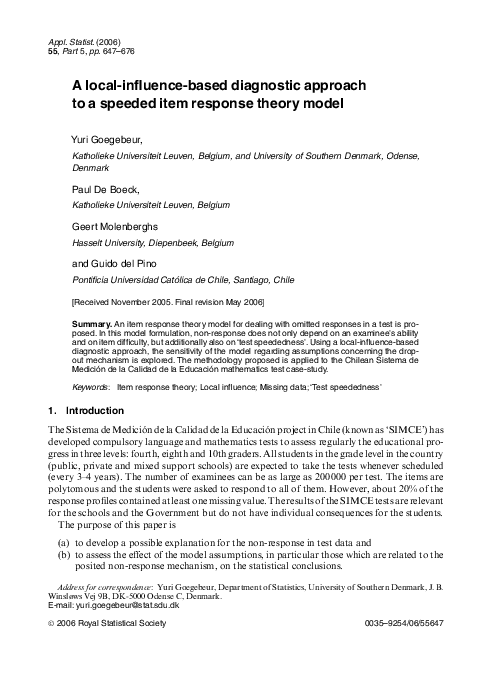 (PDF) A local-influence-based diagnostic approach to a speeded item response theory model