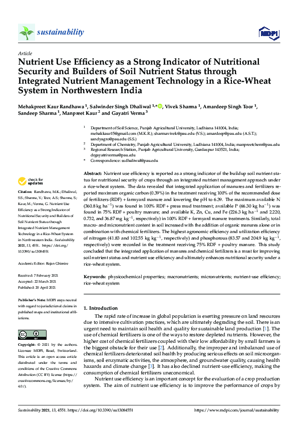(PDF) Nutrient Use Efficiency as a Strong Indicator of Nutritional ...
