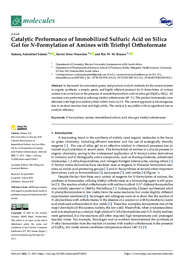 (PDF) Catalytic Performance of Immobilized Sulfuric Acid on Silica Gel ...