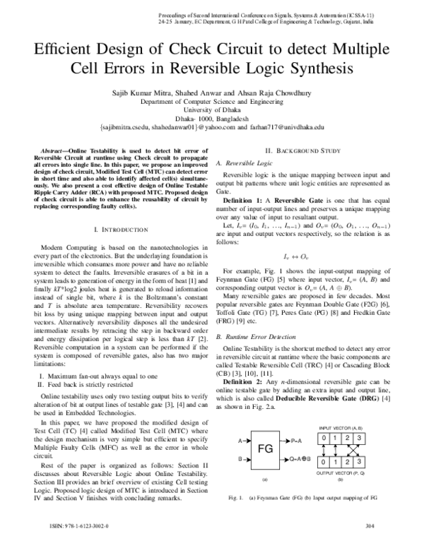 Pdf Efficient Design Of Check Circuit To Detect Multiple Cell Errors In Reversible Logic
