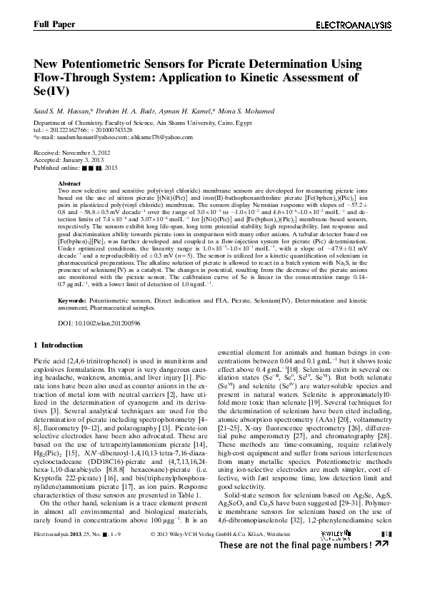 (PDF) New Potentiometric Sensors for Picrate Determination Using Flow ...