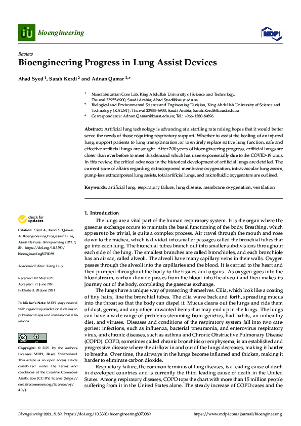 (PDF) Bioengineering Progress in Lung Assist Devices