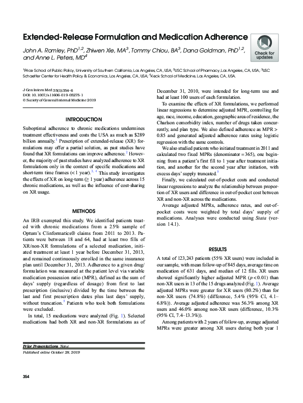 Extended-Release Formulation and Medication Adherence