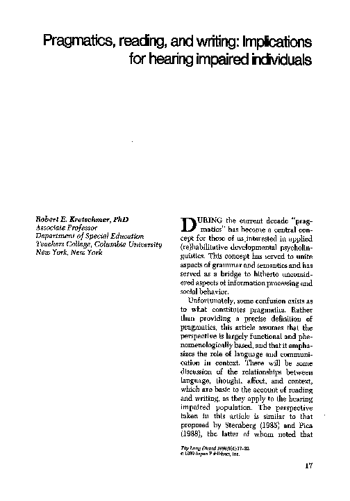 (PDF) Pragmatics, reading, and writing