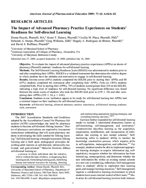 (PDF) The Impact of Advanced Pharmacy Practice Experiences on Students ...