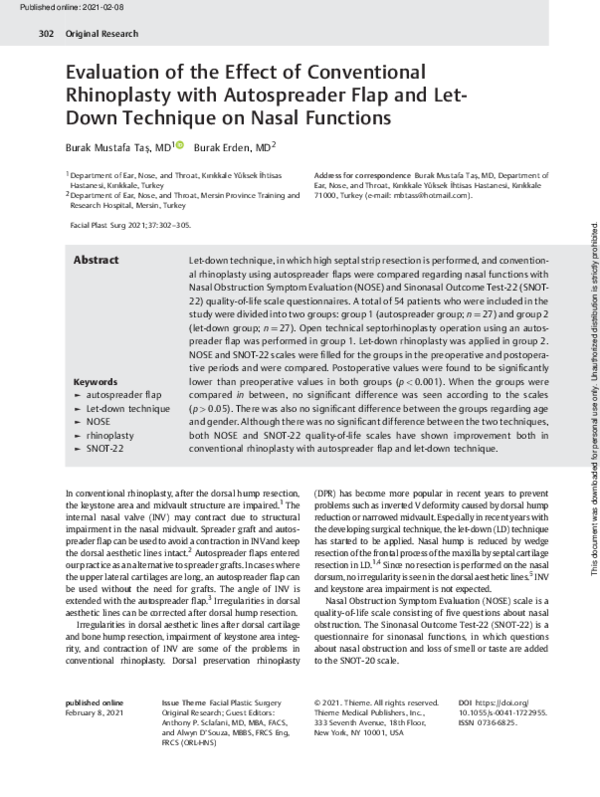 (PDF) Evaluation of the Effect of Conventional Rhinoplasty with Autospreader Flap and Let-Down ...
